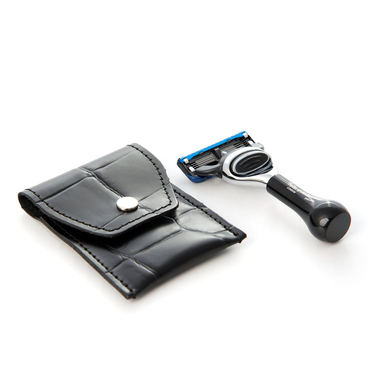 Mini Black Travel Fusion Razor in Leather pouch | Taylor Old Bond ...